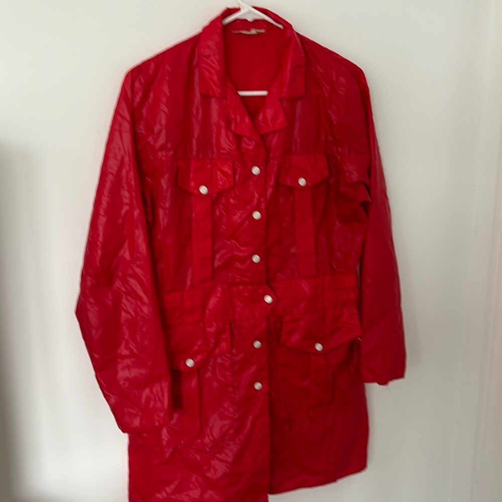 Vintage British Mist Rain Trench Style Jacket, Red Wi… - Gem